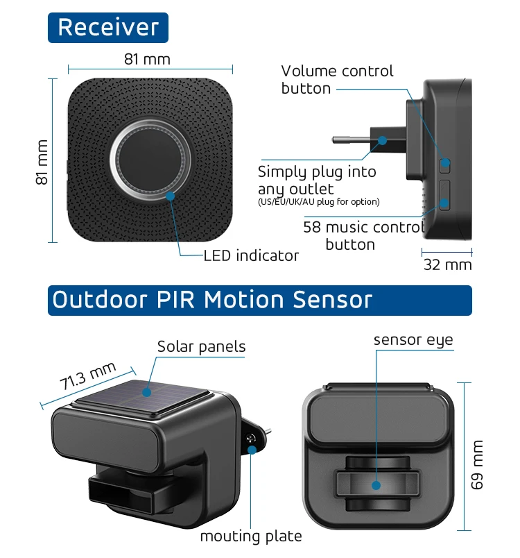 Lora 1/2 Mile Solar Power Driveway Alarm System Wireless Long Range ...