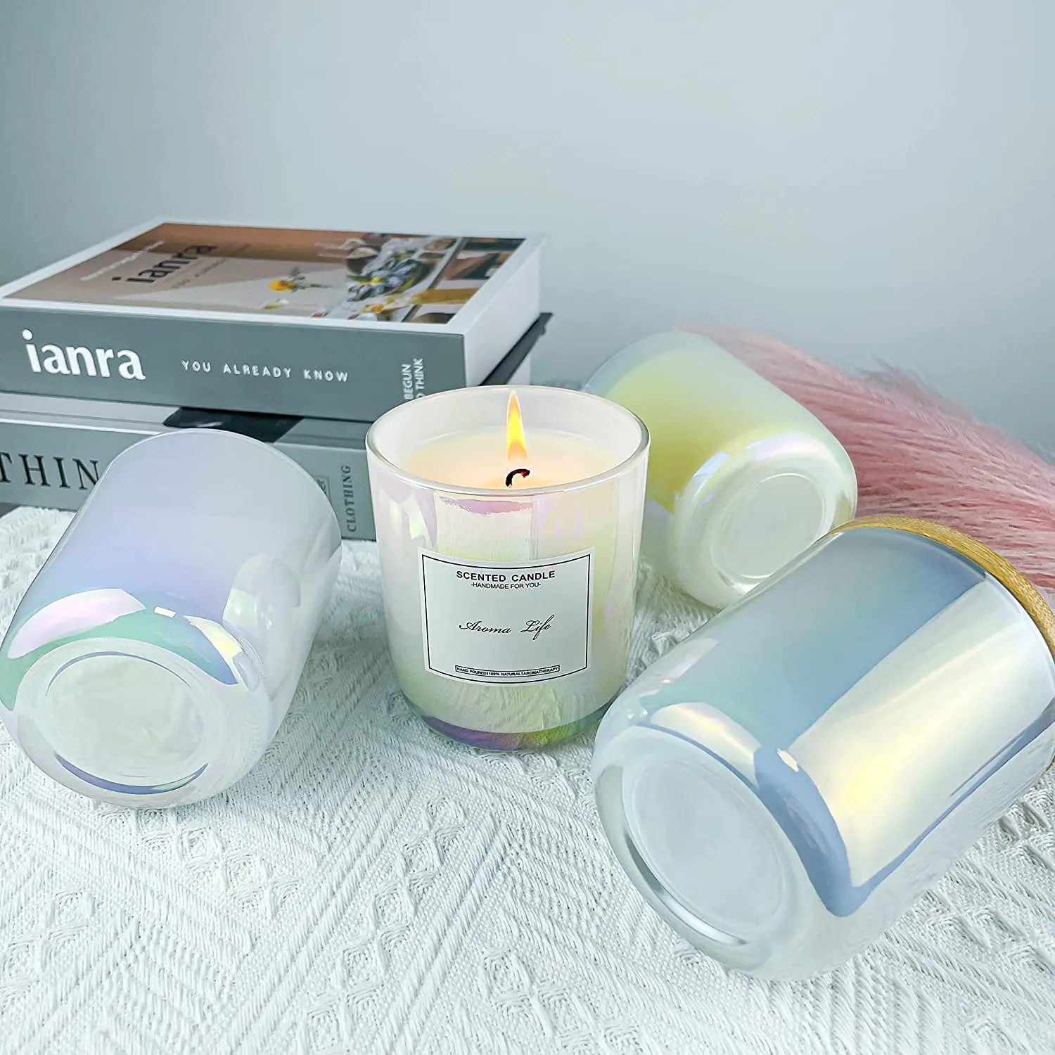 Unique Pink Iridescent Candle Jar Bulk Luxury 200ml Round Bottom ...