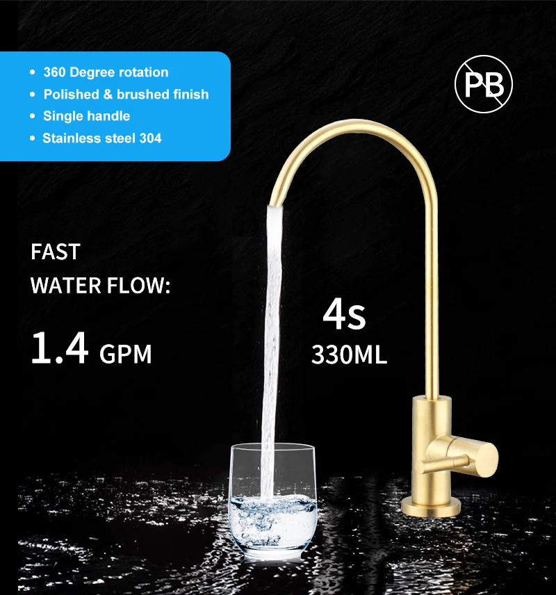 Reverse Osmosis Faucet Golden Single Handle Kitchen Ro Faucet Water ...