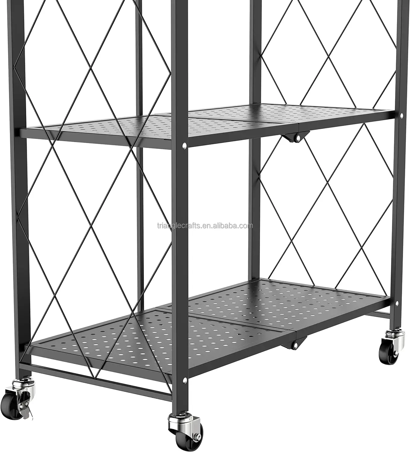 4-tier Foldable Storage Shelf With Wheels Black Folding Shelving Unit ...