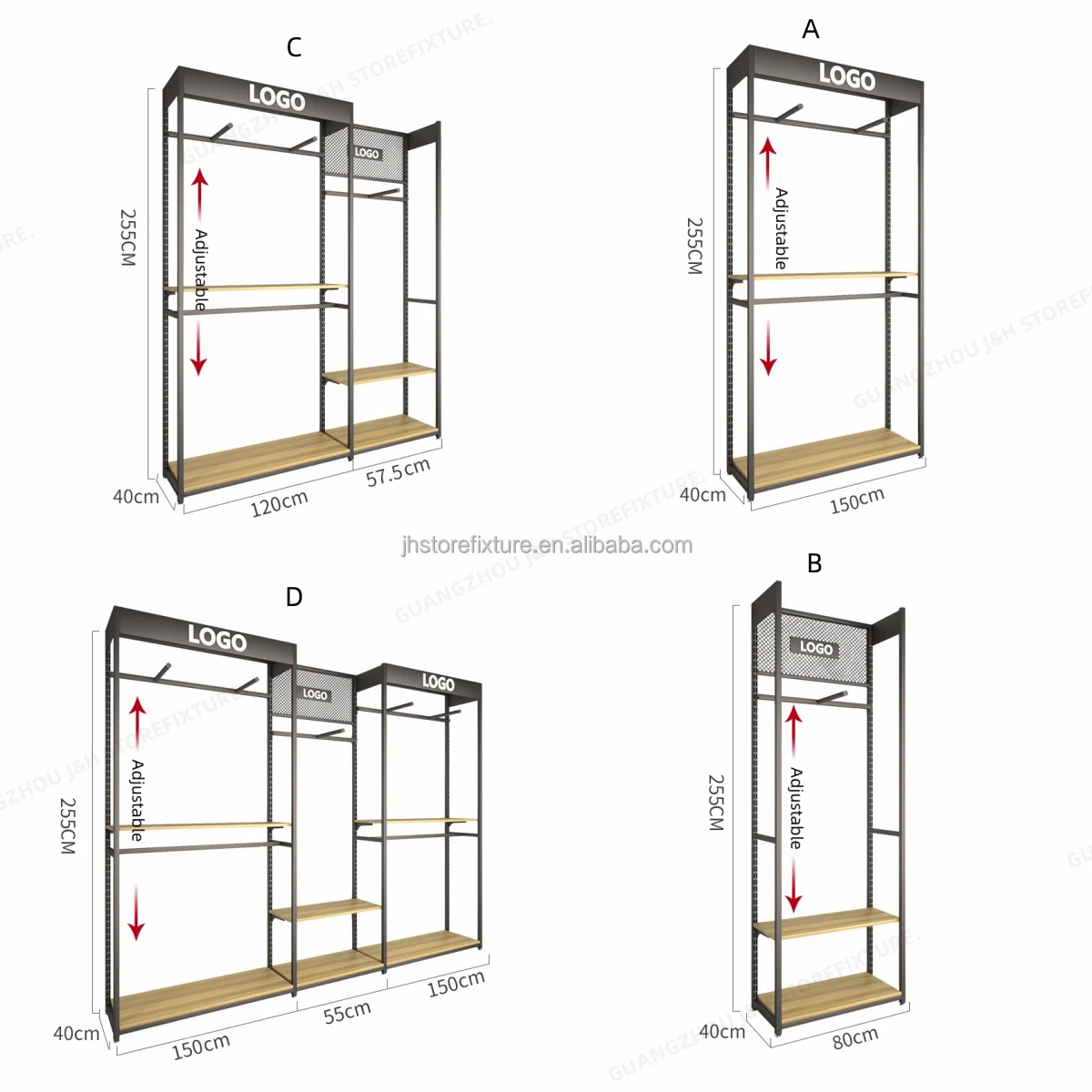 Adjustable Height Showroom Display Racks for Man Wood Retail