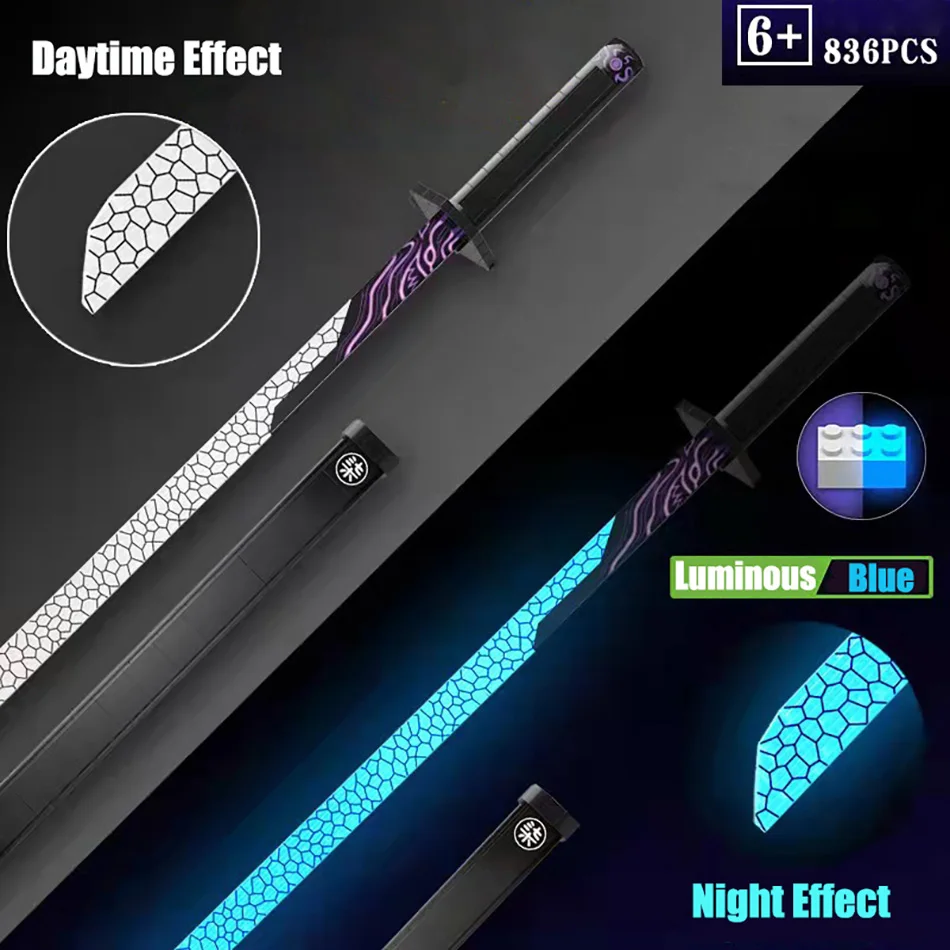 Creative MOC Weapon Plastic Luminous Samurai Anime Katana Demon Slayer ...