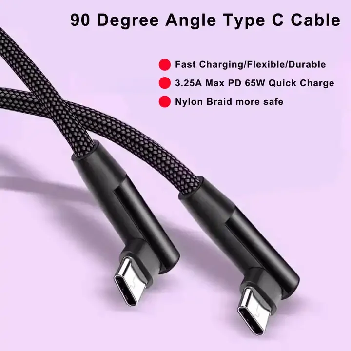 90 Degree Usb C Nylon Copper Cable Right Angle Usb C To Usb C L-shaped ...