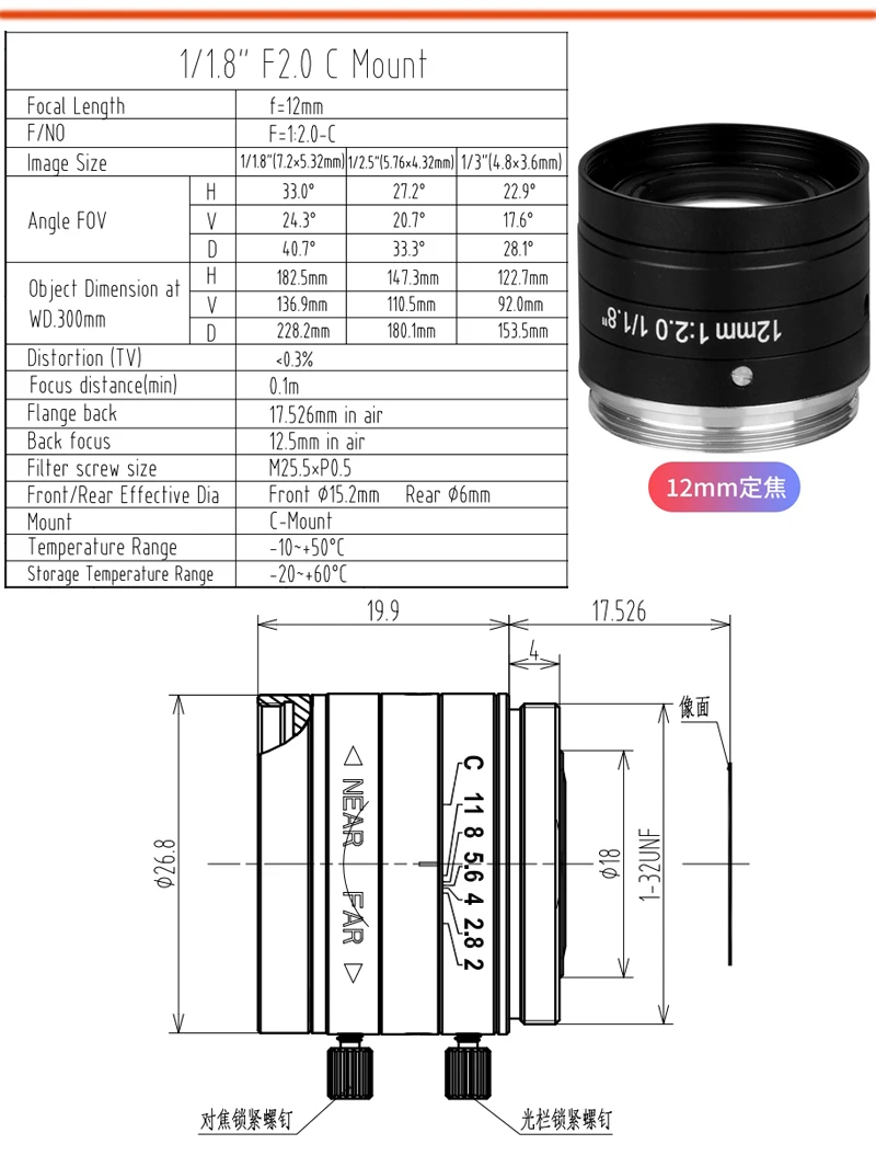 5mp Manual Iris Lens 4mm 6mm 8mm 12mm 16mm 25mm 35mm 50mm 75mm Fixed ...