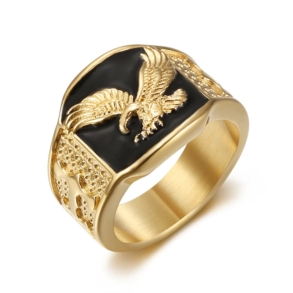 Fashion Hip Hop Jewelry 18k Gold Plated Winged Eagle Stainless Steel ...