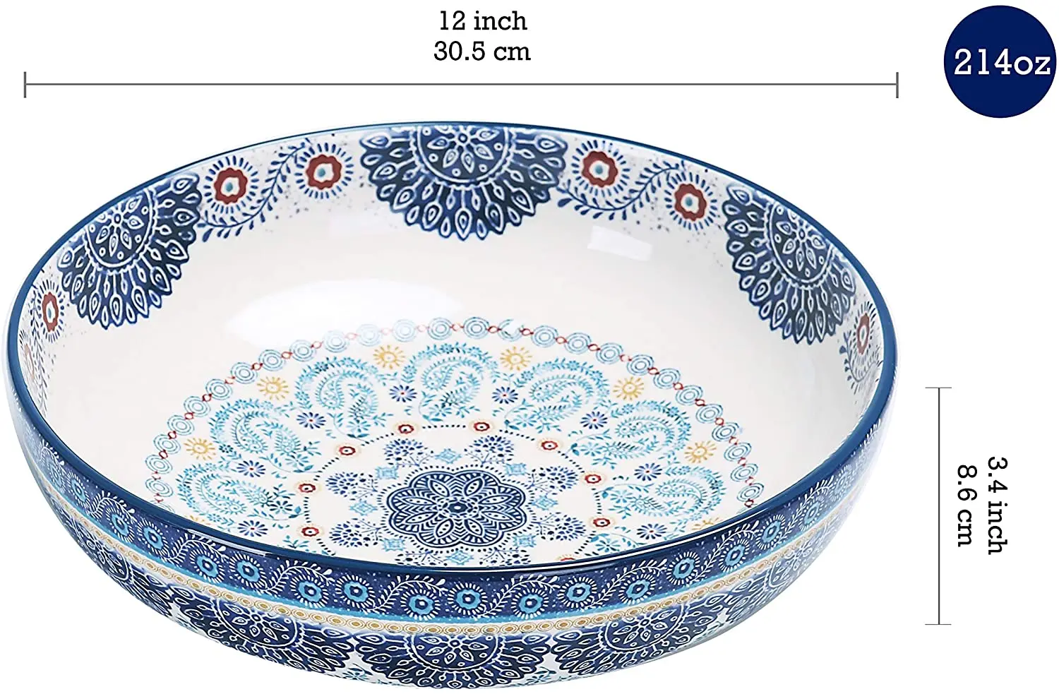 8 Inch Blue Talavera Ceramic Pasta Bowl - Durable & Stylish