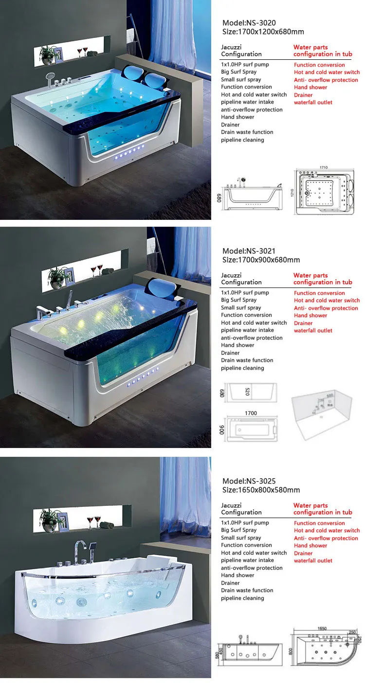Modern Acrylic Jacuzzi Indoor Bathtub - Hydromassage Spa