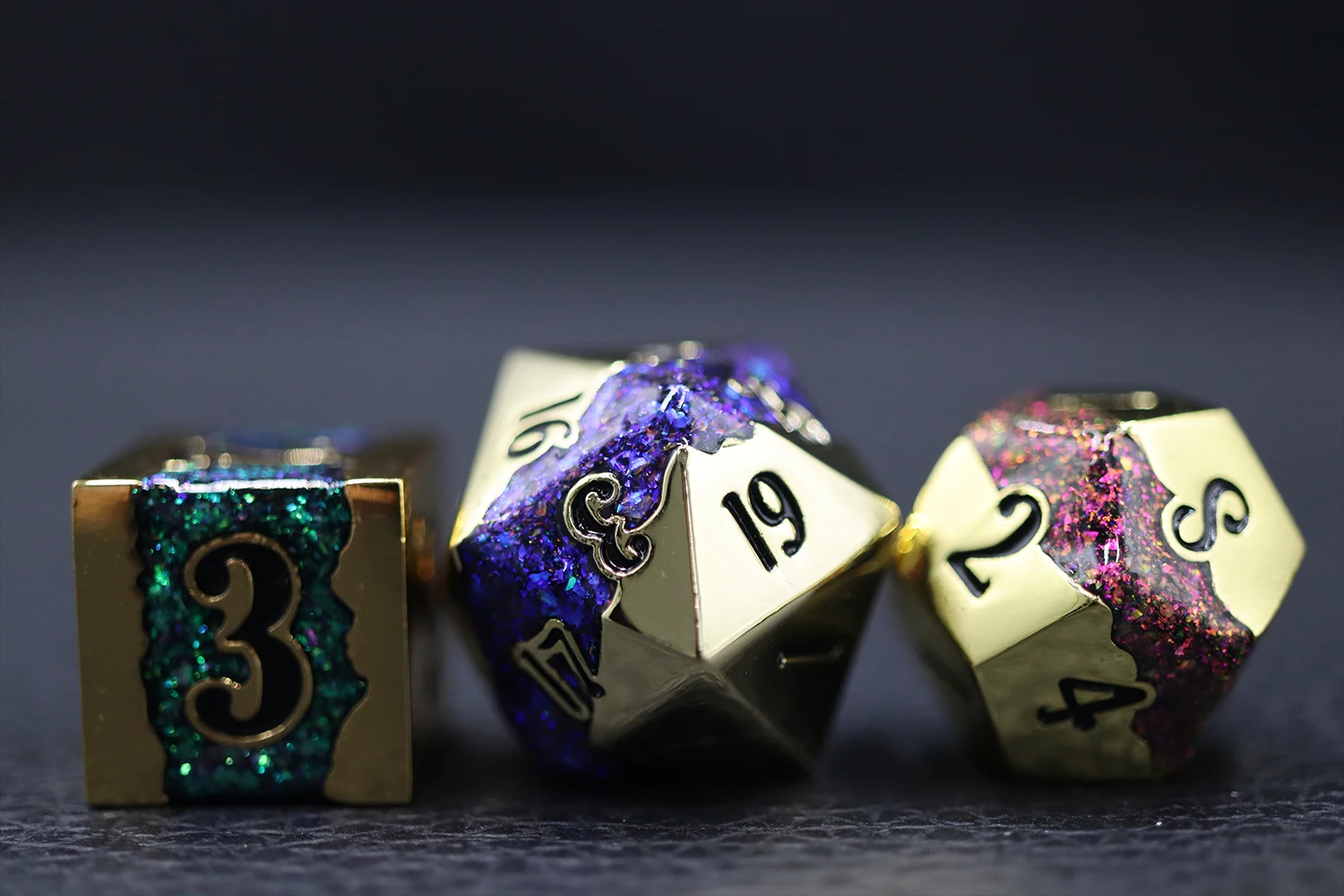 Custom Gold 7 Pcs Dice Set with Colour Lines and Letters Polyhedral ...