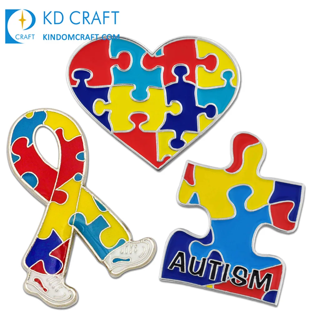 Free Sample No Minimum Custom Metal Colorful Enamel Epoxy Autism ...