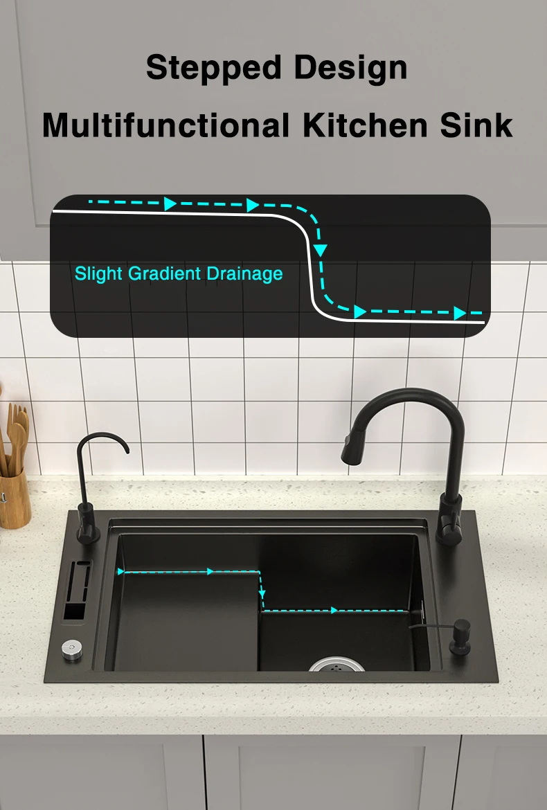 Step Kitchen Sink 304 Stainless Steel Undermount Concealed Ladder ...