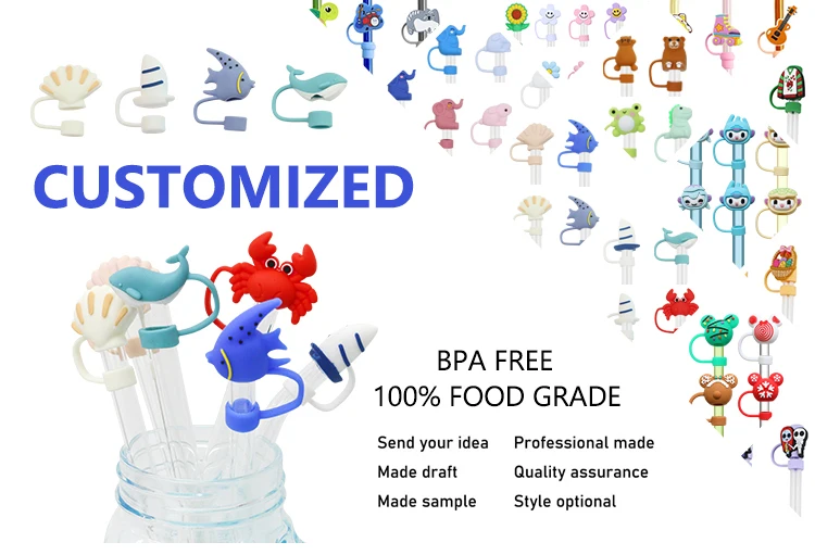 Customized 3D Elephant Silicone Straw Cover Topper 10mm Straw Toppers ...