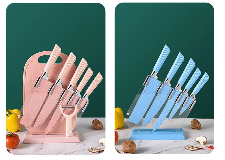 New Forged Non-stick Coating Pink Kitchen Knife Set Meat Steak Cutter ...