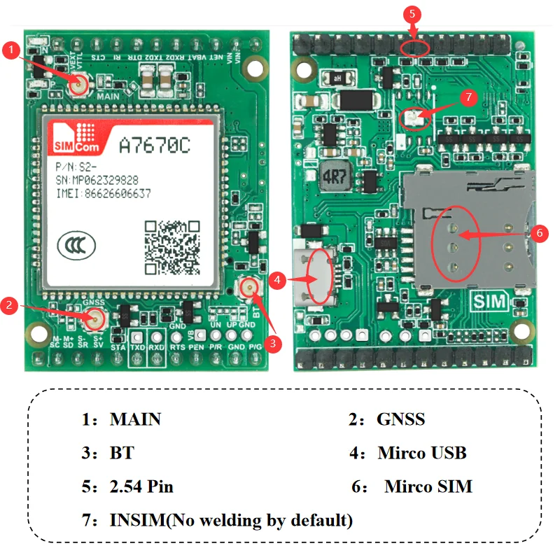 Simcom A7670c Mans Cellular Wireless Communication 2g 4g Gnss Voice Module A7670c Core Board 