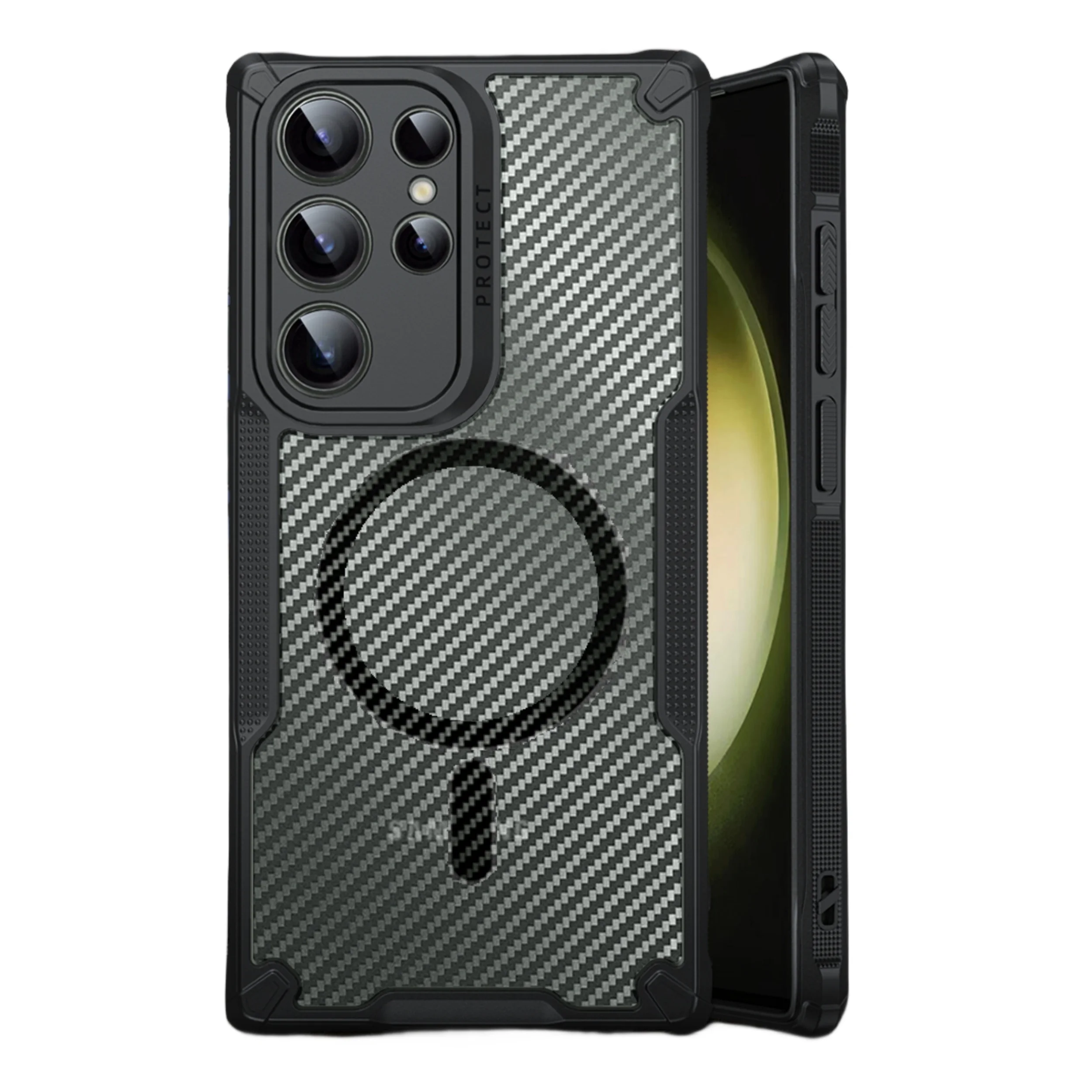 Custom Carbon Fiber Magnetic Attraction Protection Shockproof TPU+PC Cover for Samsung galaxy ...