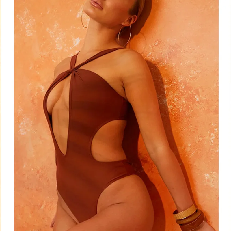 K5124 2024 New Bikini Sporty Sexy Solid Color Lace Up Hollow Backless