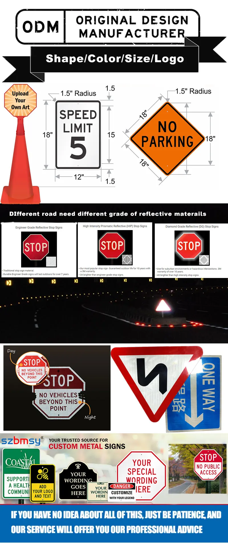 Custom Aluminum Reflective Warning Sign Road Safety Traffic Sign ...