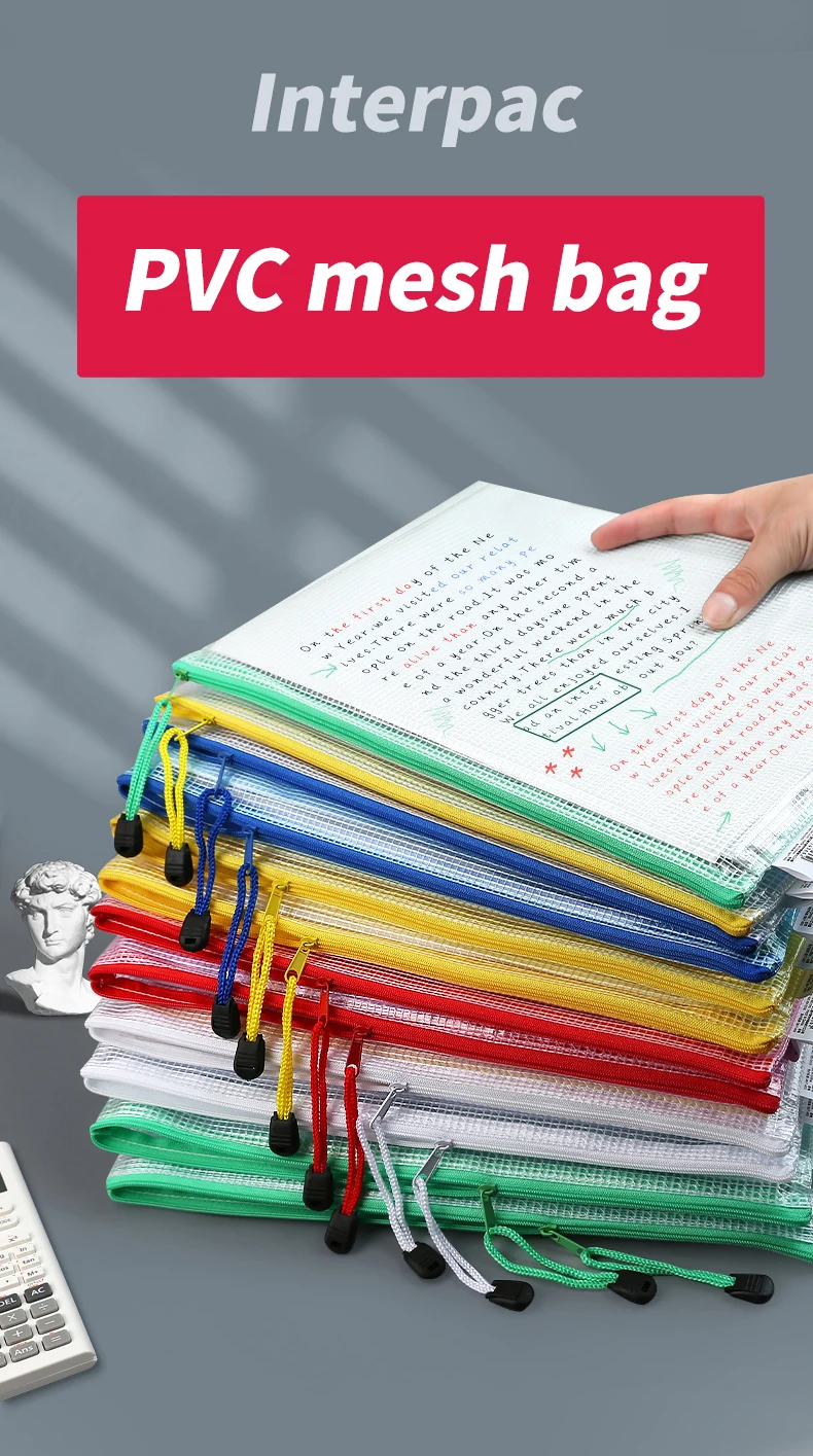 A4 A5 A6 Plastic Zippered Vinyl Mesh Pouches PVC Mesh Zipper Bag ...