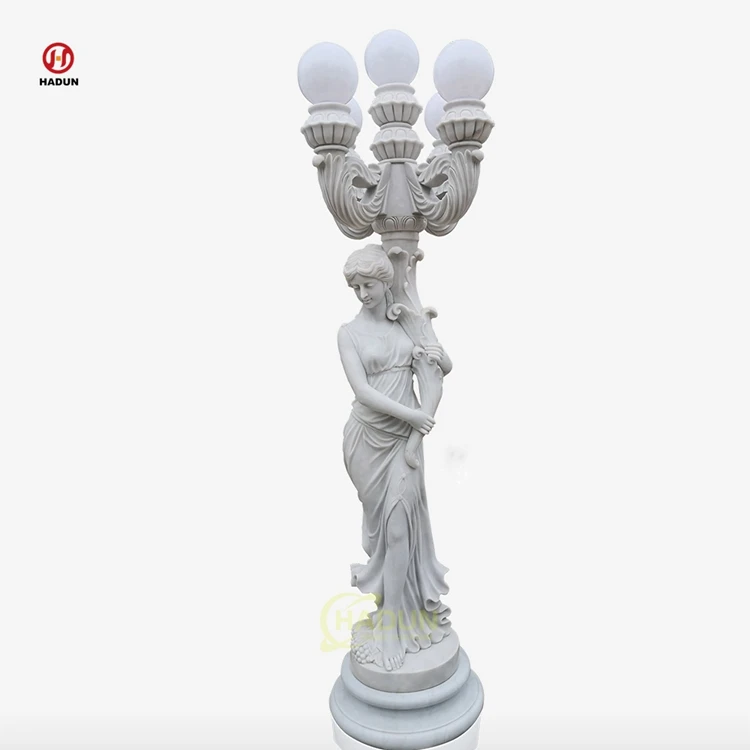 Road Lighting Marble Figure Stone Sculpture for Garden Lamp