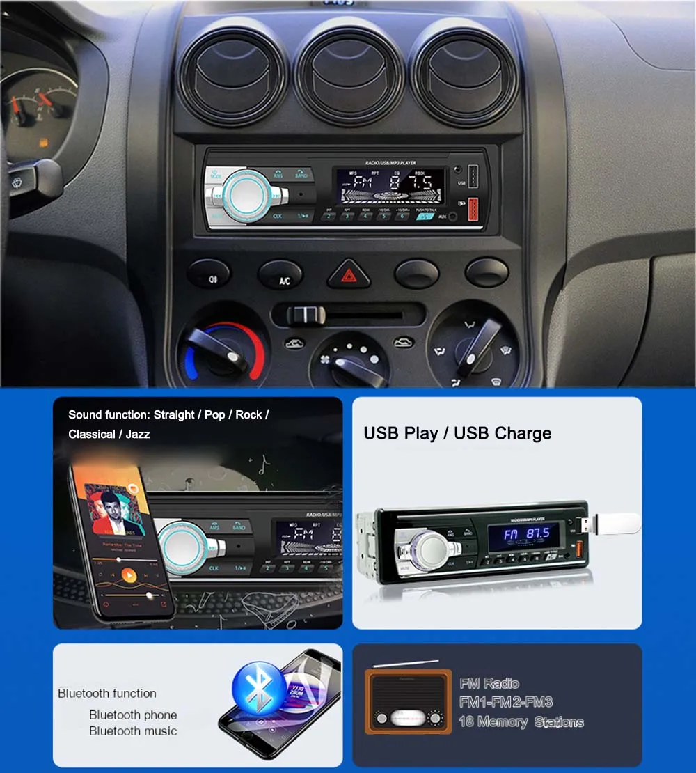 Car Radio Single 1 Din Iso Fm With Colorful Lights Auto Stereo Car Mp3 ...