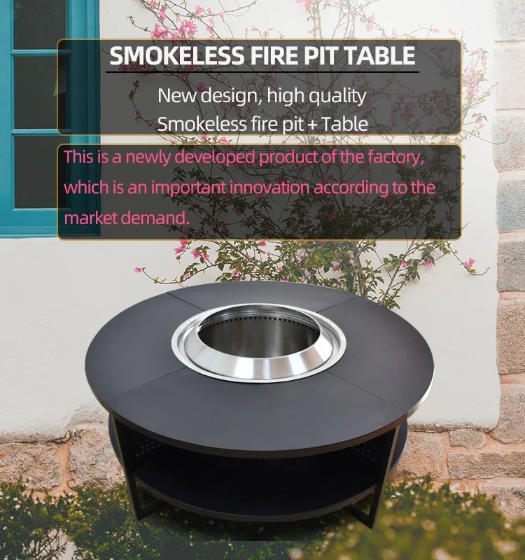 Smokeless Outdoor Fire Pit Table with Log Rack - Durable & Stylish