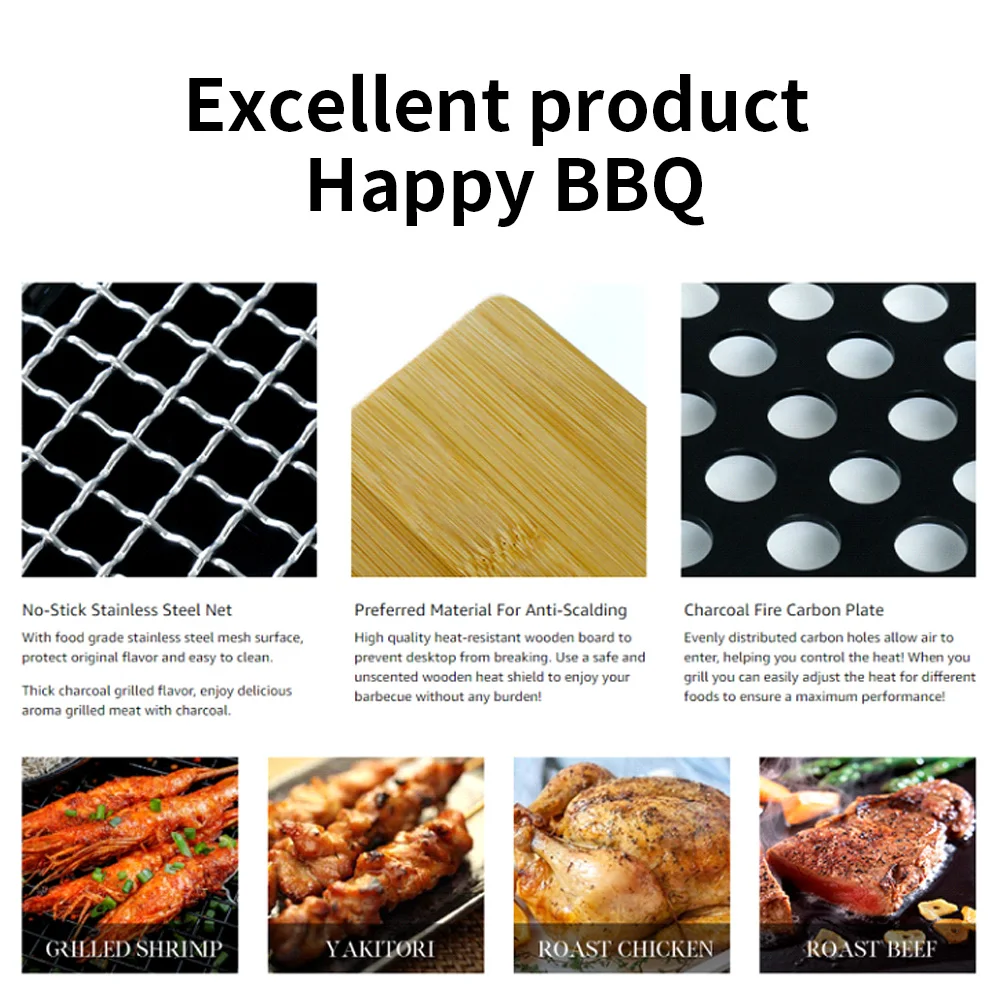 Seb Charcoal Bbq Grill Hibachi Grill With Grid Lifter For Outdoor ...