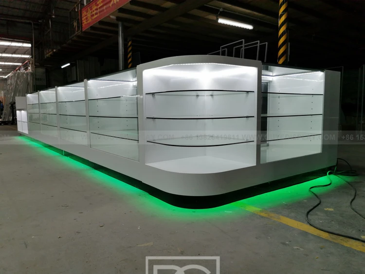 LED Strip Baseboard Dispensary Counters Design for Tobacco Shops