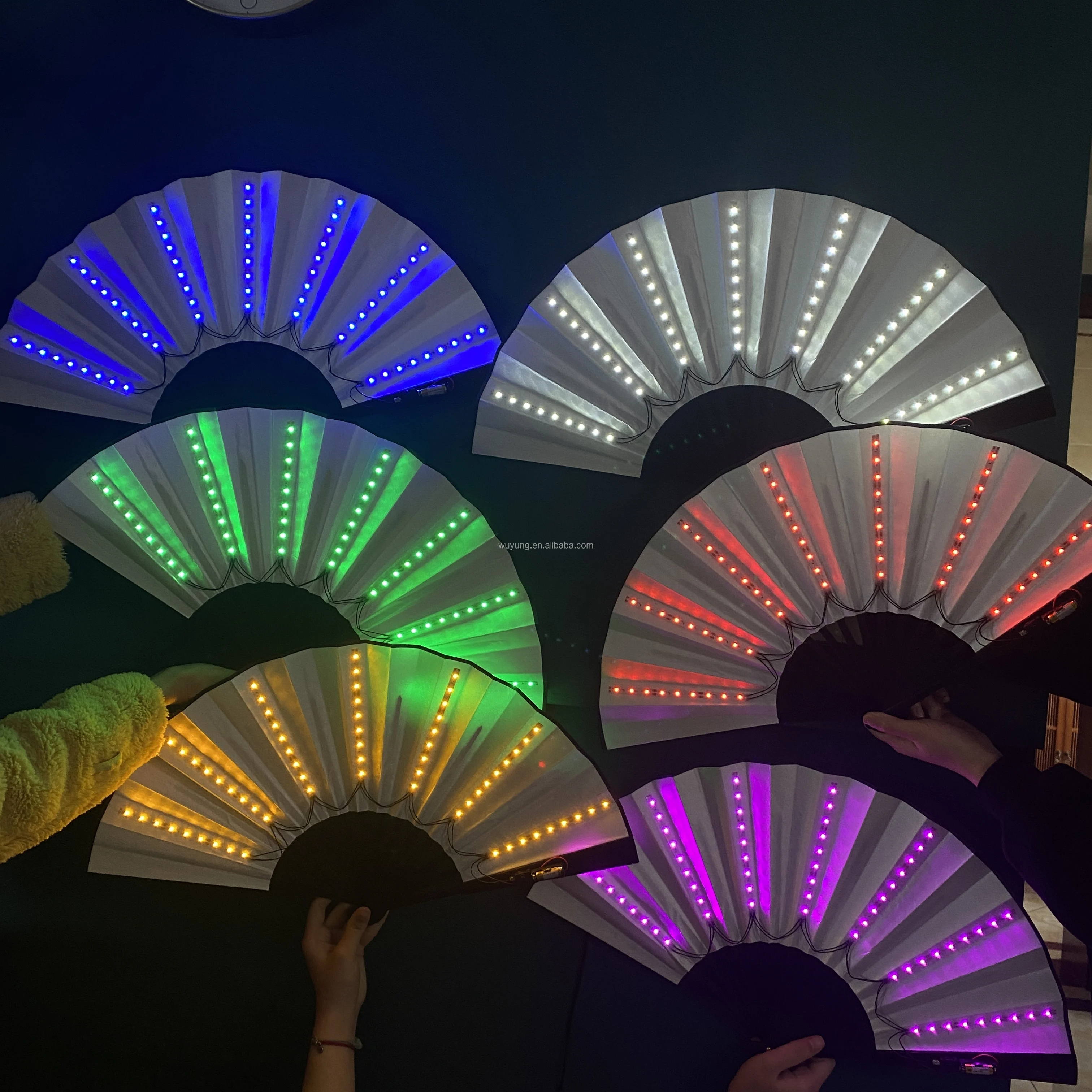 Stock Colorful 13ins Led Hand Fan Folding Light up Bamboo Decorative ...