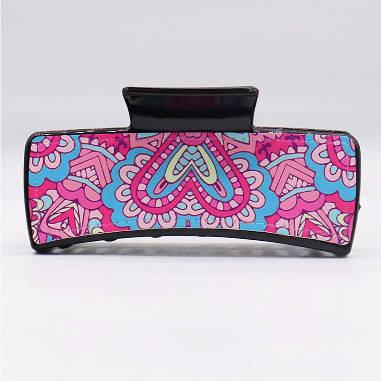 2024 Fashion Hair Clips Personalized Square Sublimation Leather Hair ...