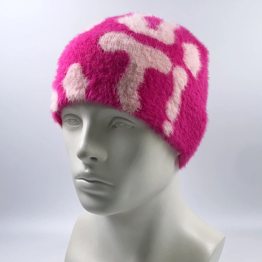 Adults Fashion Y2k Jacquard Letter Winter Hat Fuzzy Flush Warmer ...