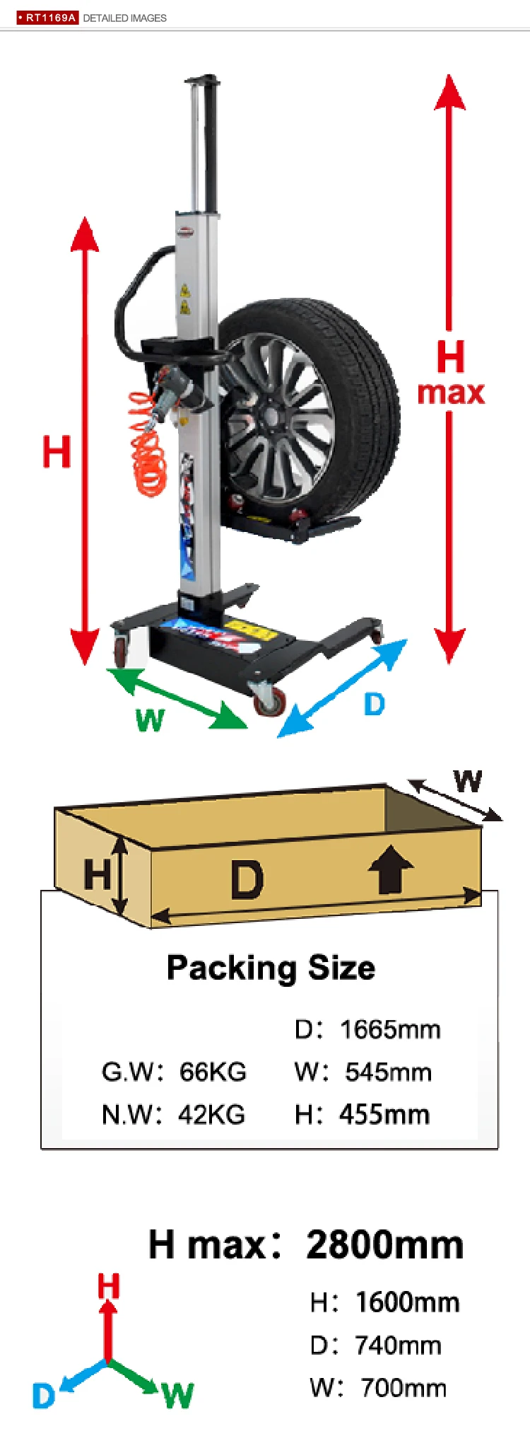 RM Pneumatic Car Tyre Center Wheel Elevator - Quick Lift