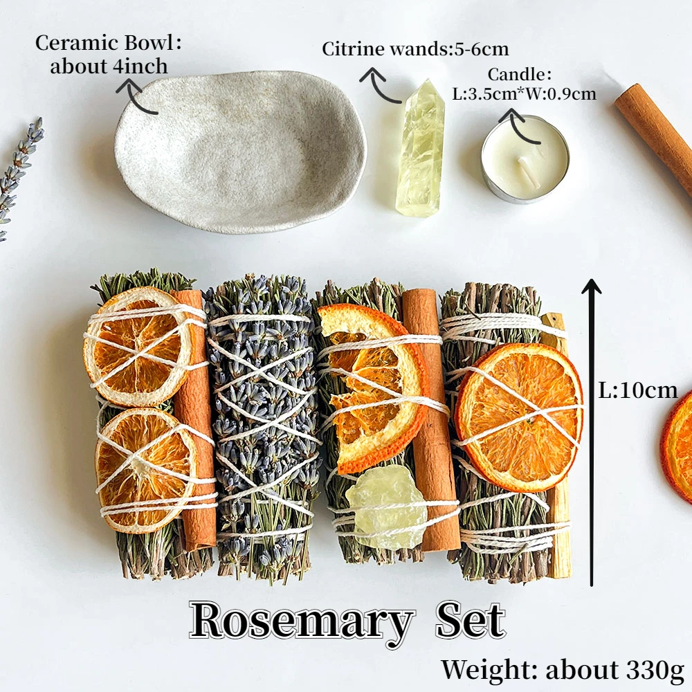 7 Pcs Smudge Rosemary Kit Bundle Lavender Orange Slices Cinnamon And ...