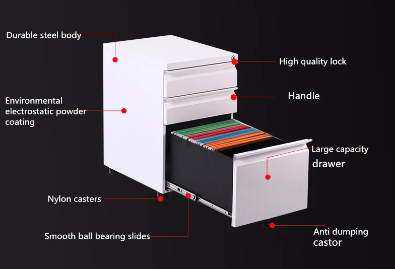 3 Drawer Mobile Pedestal Cupboard Assemble Steel Material Filing ...