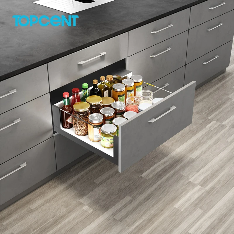 TOPCENT Soft Close Slim Metal Box Drawer Slide - Modern & Durable