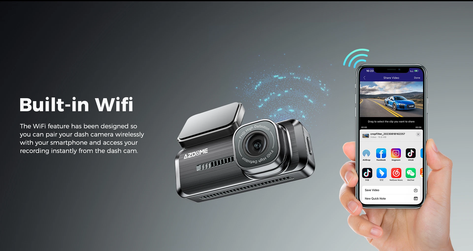 AZDOME M200 Dash Camera - 1080P Car DVR with Built-in Wifi