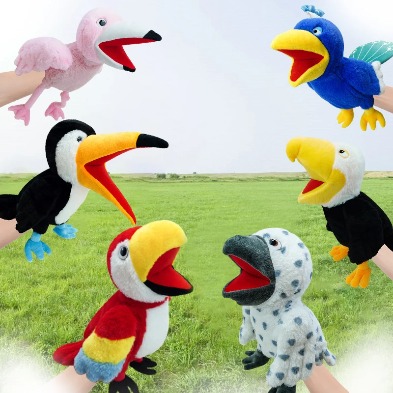 Cotton Puppet Show Set Movable Mouth Flamingo Parrot Puppets Stuffed ...