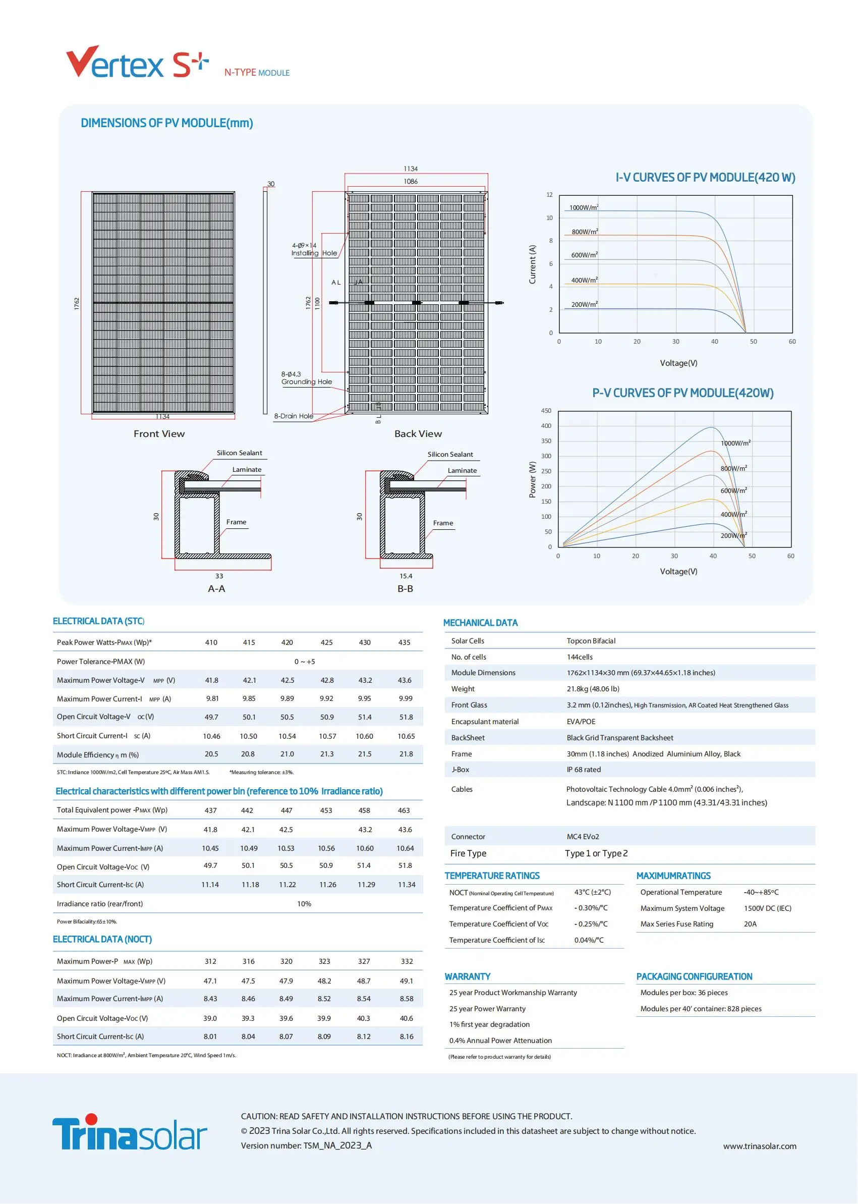 Trina Solar System All Black Bifacial 410w 415w 420w 425w 430w 435w ...