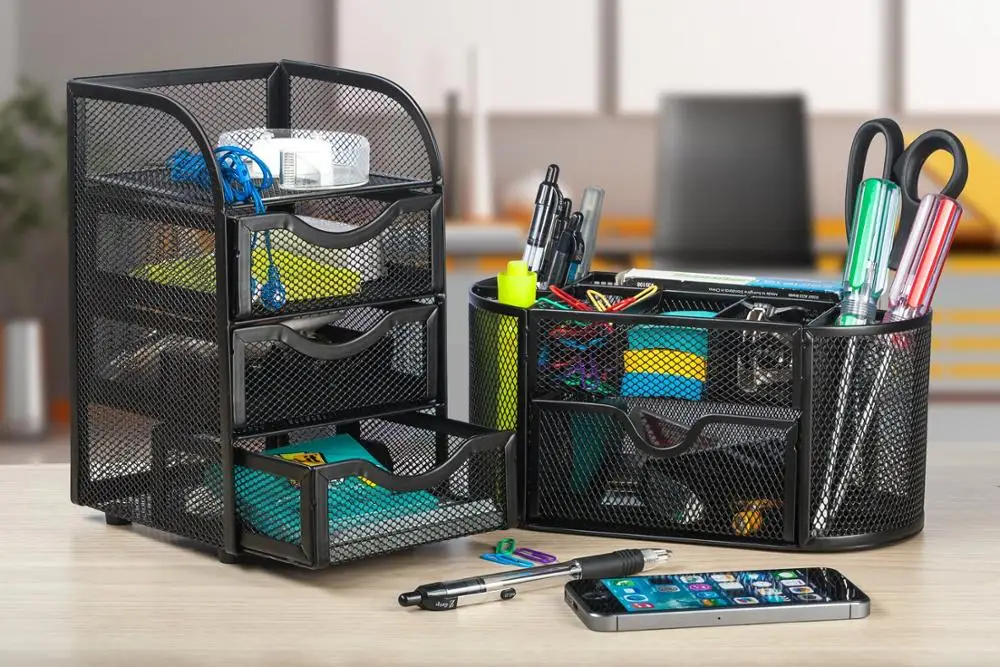 Office Supply White Metal Mesh Table Desktop Office Desk Organizer with ...