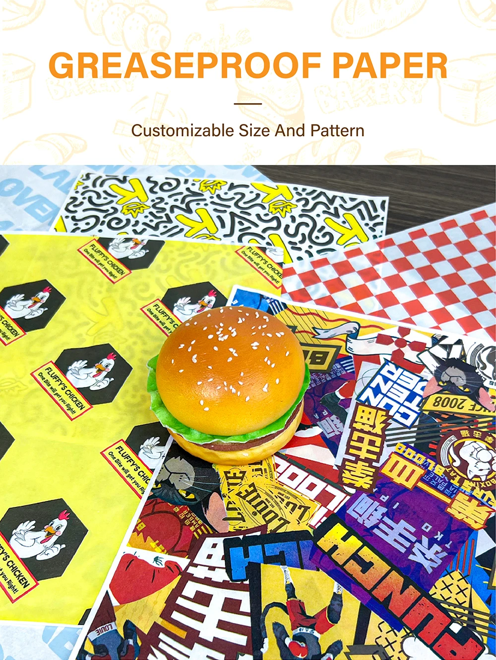 Custom Logo Hamburger Sandwich Wrap Paper - Greaseproof Wax Paper for ...