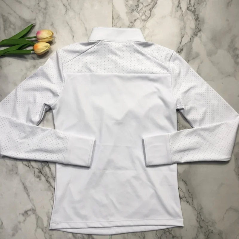 White Long Sleeves Equestrian Base Layers Mesh Quick-dry Ladies Show T ...