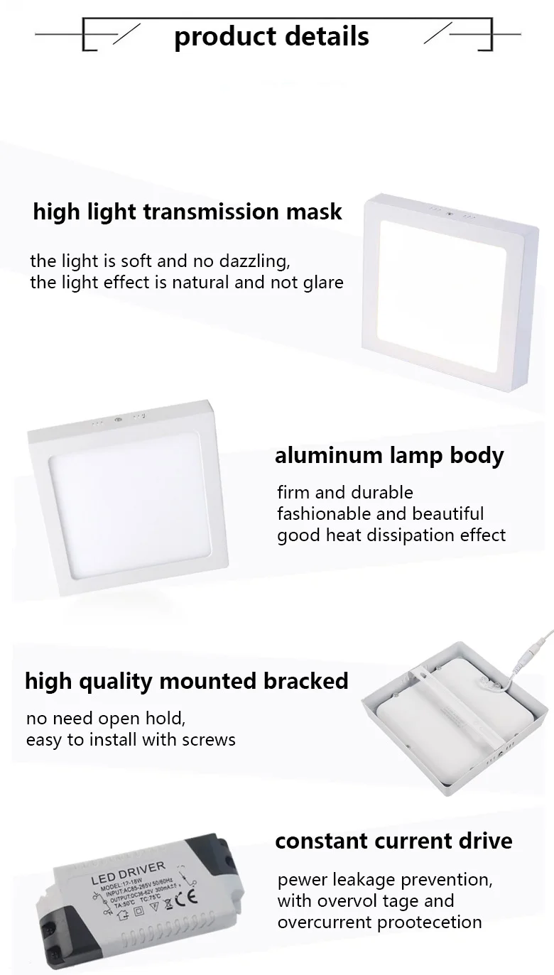 Wholesale Factory Price 12w 18w 24w Aluminum Surface Mounted Square ...
