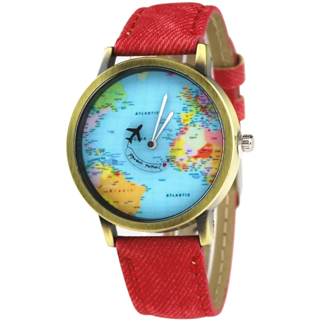 Hot Sale World Map Watch Fashion Japan Movement Travel Map Watch - Buy ...