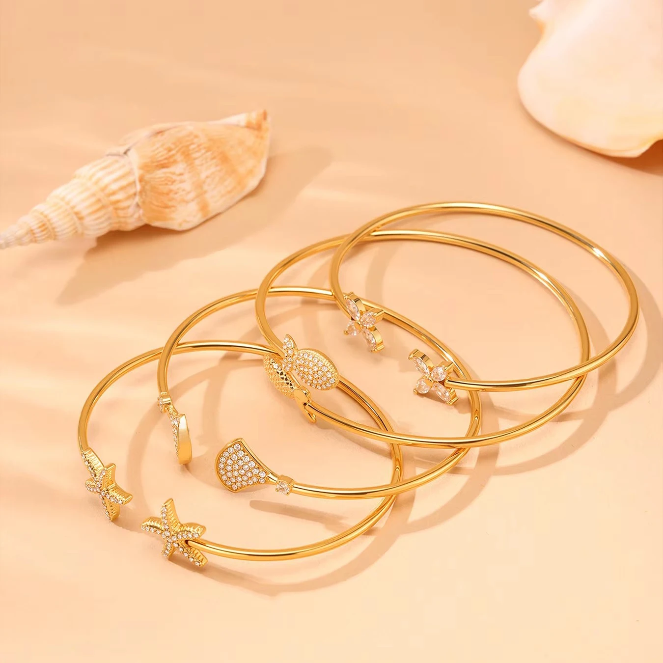 Starfish And Small Fish Full Ocean Series 18k Gold Plated Zircon Women ...