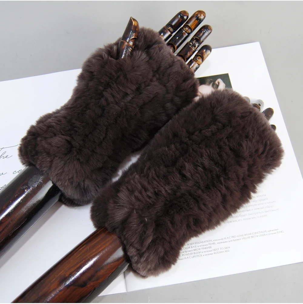 100% Real Genuine Knitted Rex Rabbit Fur Mittens Winter Warm Real Fur ...