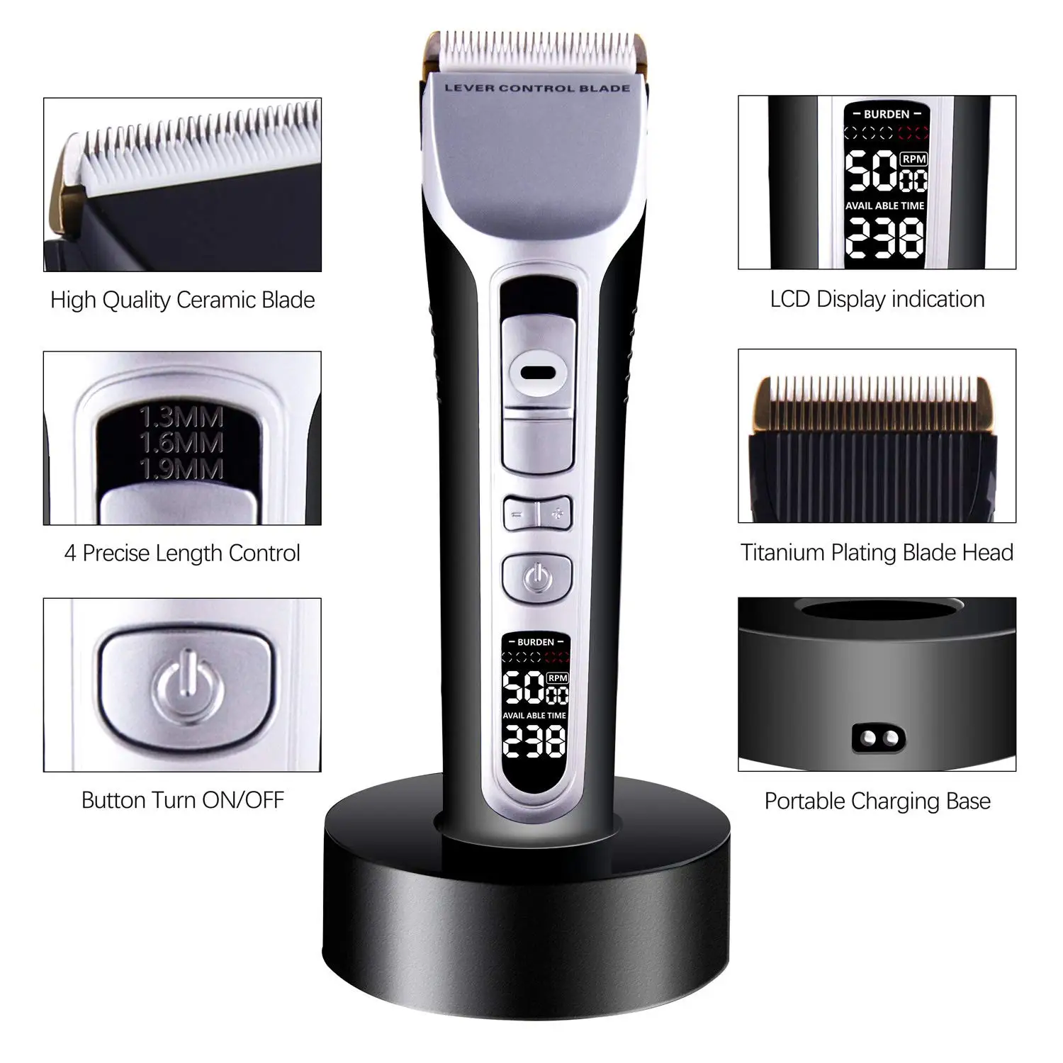 Professional Ceramic Blade Hair Clipper Rechargeable Battery Hair ...