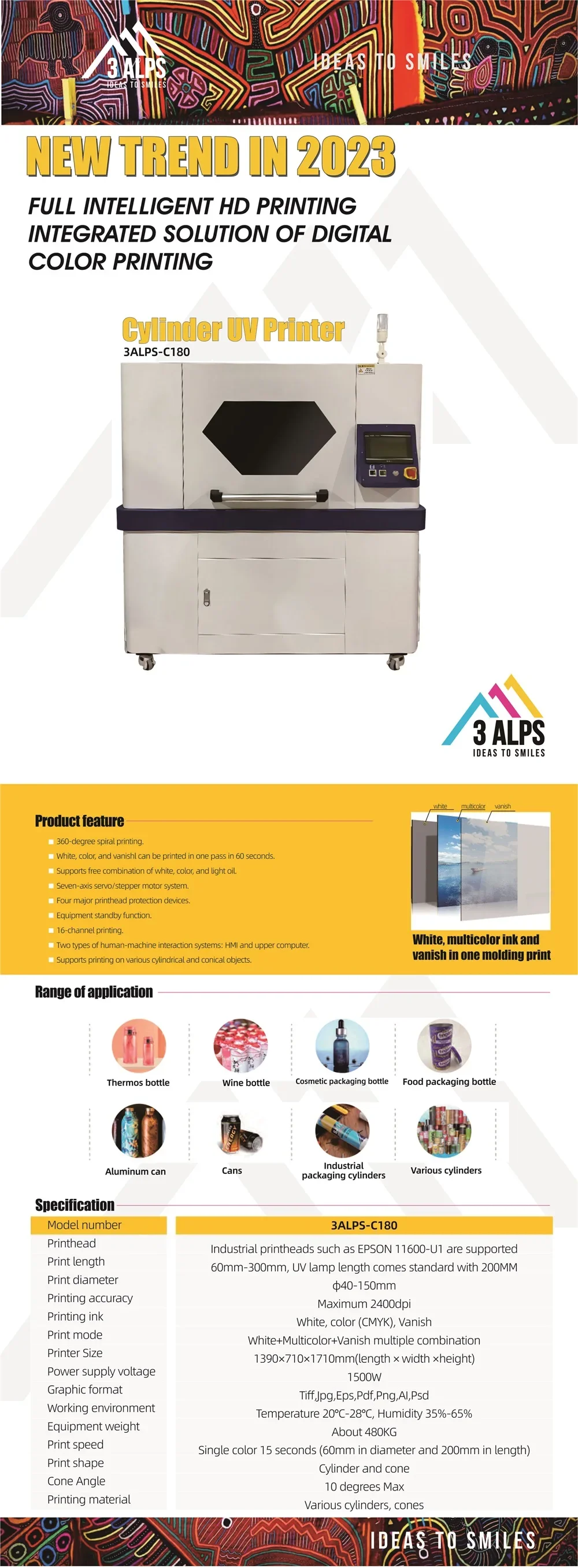 3ALPS Cylinder UV Printer - Efficient 360 Degree Printing