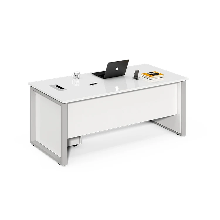 White Straight Office Desk With Modesty Panel Gray Frame - Buy Gray ...