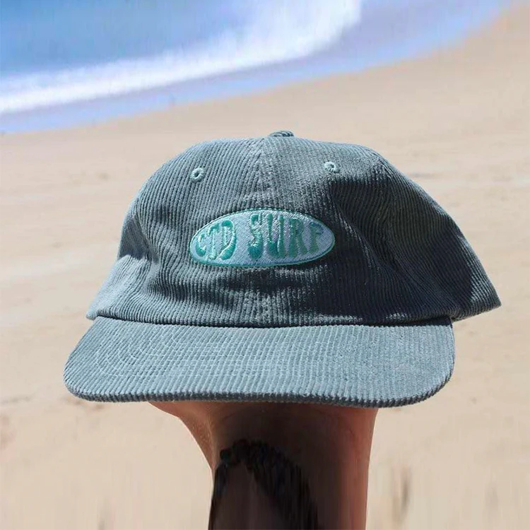 6 Panel Low Profile Custom Embroidery Corduroy Unstructured Flat Bill ...