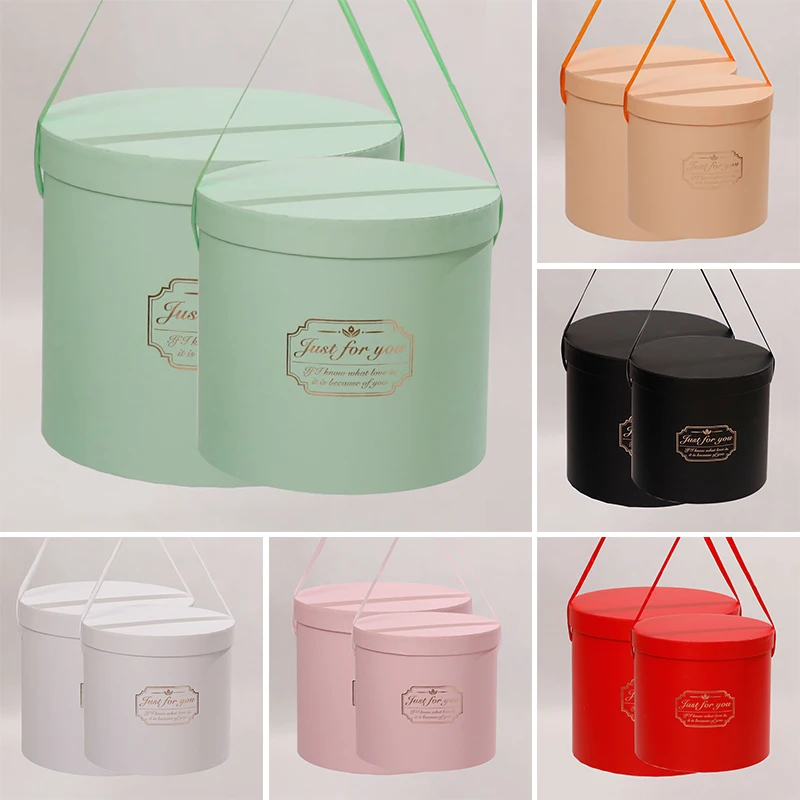 Round Flower Box Portable Floral Boxes Hug Bucket Storage Wedding Rose ...