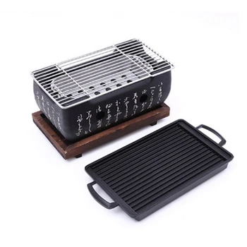 Home Japanese Table Top Mini Hibachi Grill Square Ceramic Charcoal Bbq ...