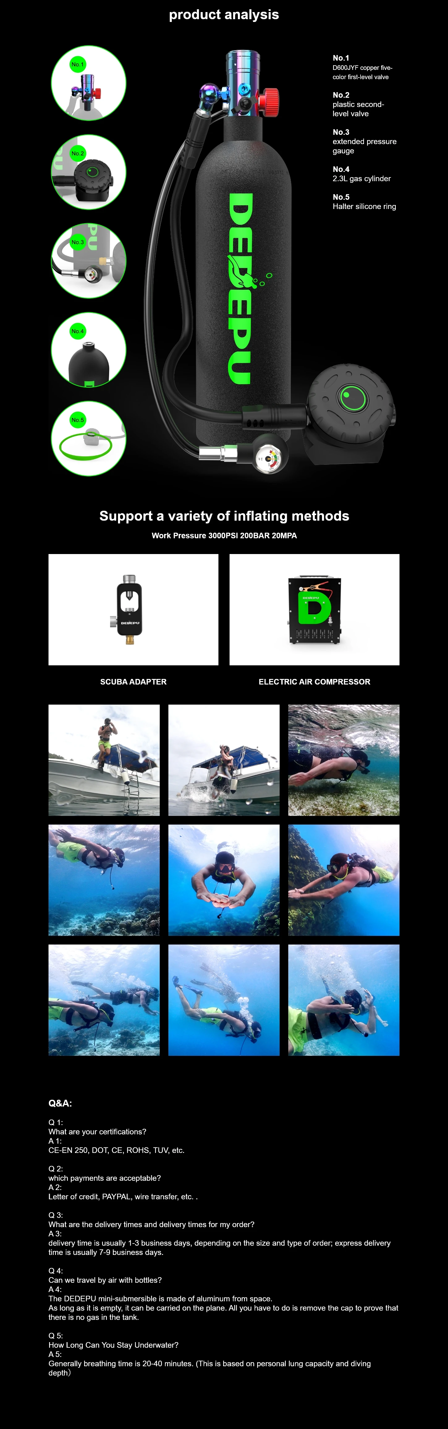 2.3L Scuba Tank - High-Quality Diving Equipment for Oxygen